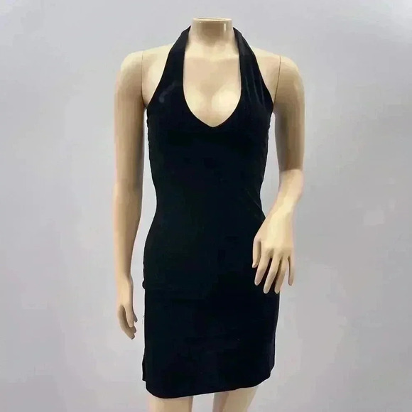 Hot Kiss | Dresses | Y2k Velvet Mini Dress Size S Black Halter Deep V ...